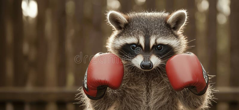 Boxing Raccoon Ready for a Match with Red Gloves and Determined ...