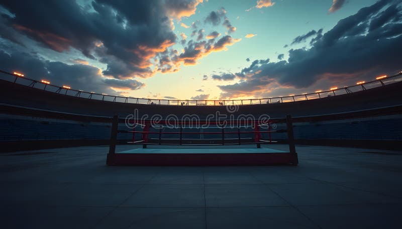 Boxing Ring in Arena Under Dramatic Sky at Sunset Stock Illustration ...