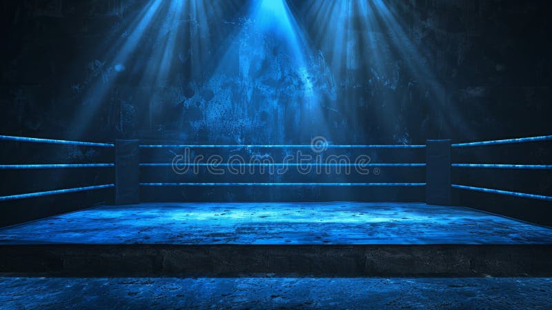 Boxing Ring Bathed in Dramatic Blue Light, the Ropes Casting Shadows ...