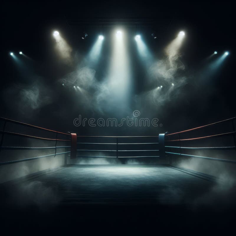 Boxing Ring Sits in Dark Arena with Flood Lights Stock Illustration ...