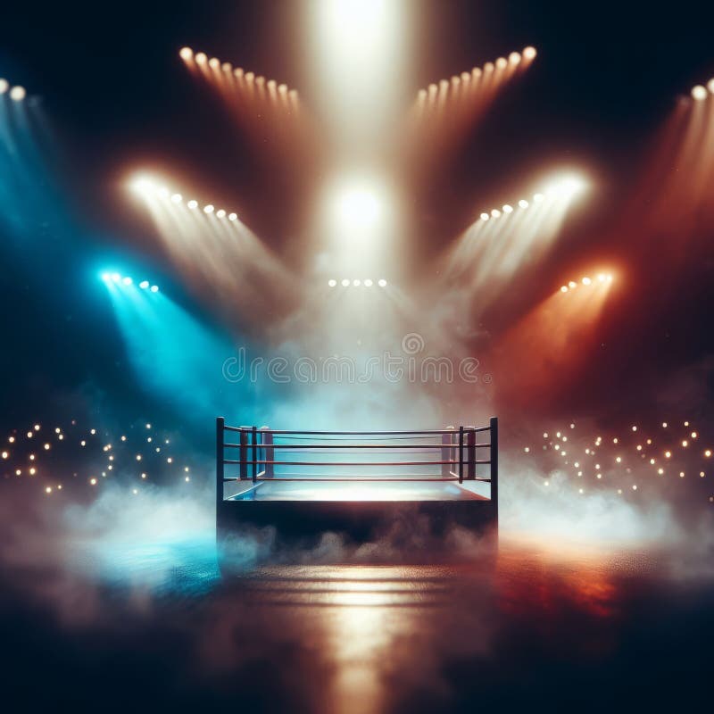 Boxing Ring Sits in Dark Arena with Flood Lights Stock Illustration ...