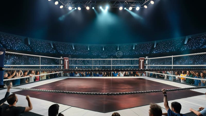 A Boxing Ring with a Crowd of People Watching. Scene is Energetic and ...