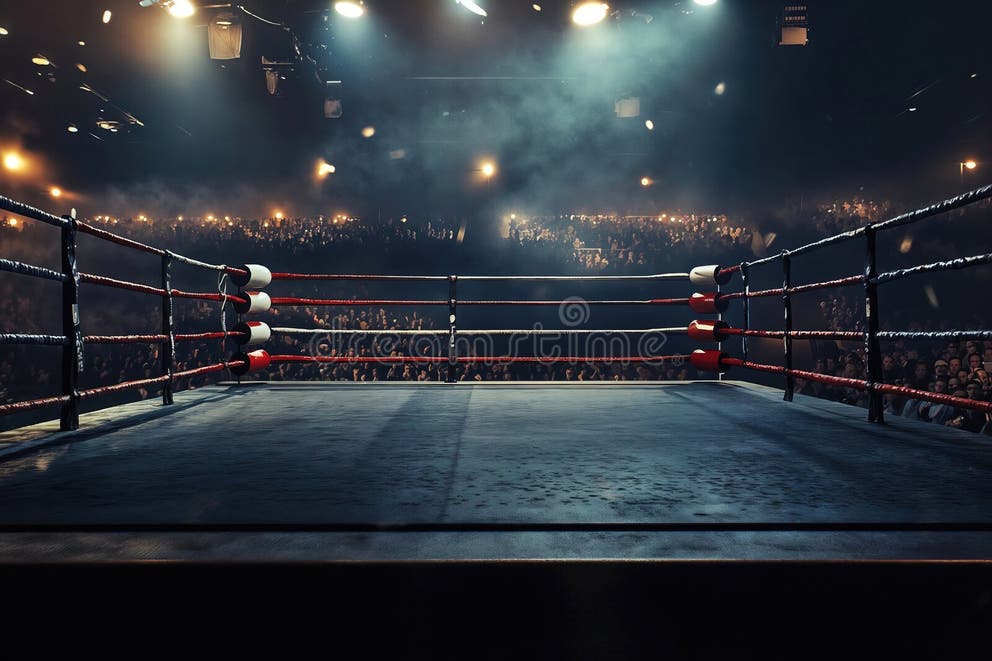 A Boxing Ring in a Crowded Hall Just before the Start of the Fight. the ...