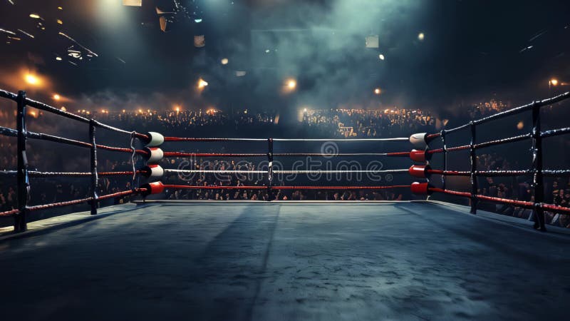 A Boxing Ring in a Crowded Hall Just before the Start of the Fight. the ...