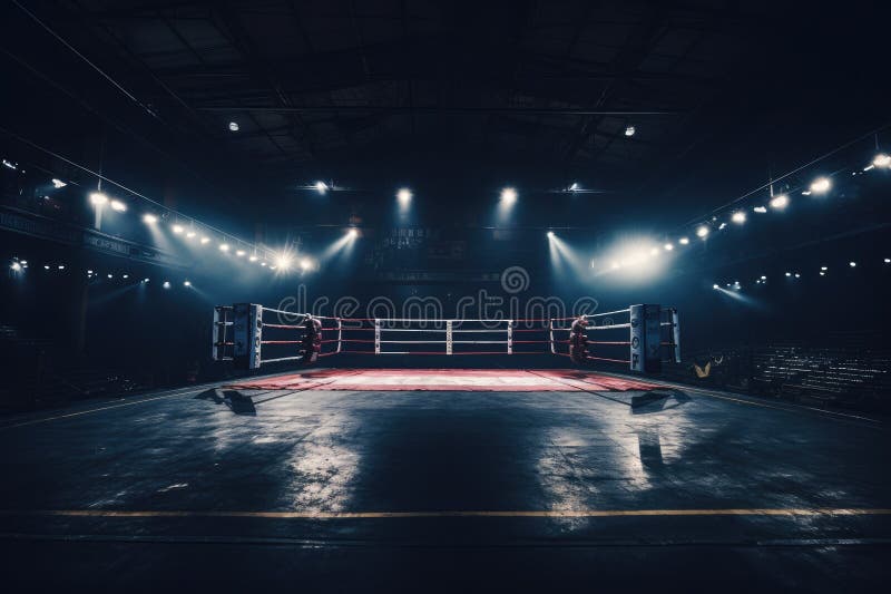 Boxing Ring in a Dark Room with Light and Spotlights, Epic Empty Boxing ...