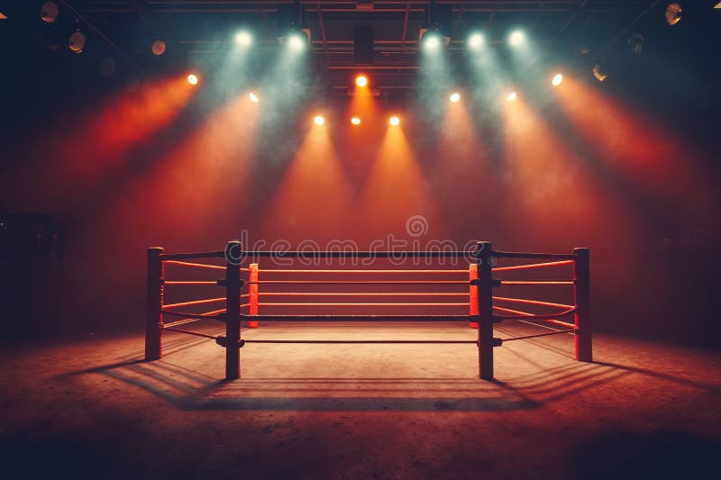 A Boxing Ring in a Dark Room with Spotlights on the Walls Stock Image ...