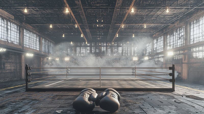 The Boxing Ring is Dimly Lit and Equipped with Red Ropes. the Setting ...