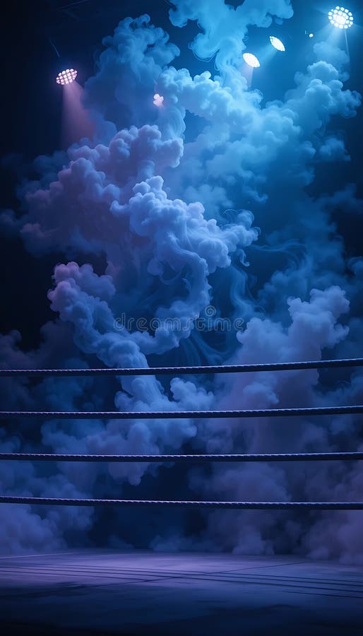 Boxing Ring with Dramatic Smoke and Blue Lighting Stage Backdrop Stock ...
