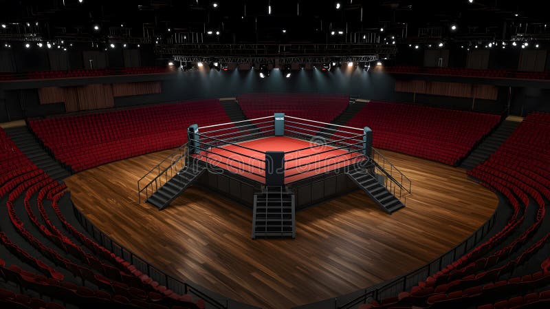 Boxing Ring in an Empty Arena with Red Seating. Stock Illustration ...
