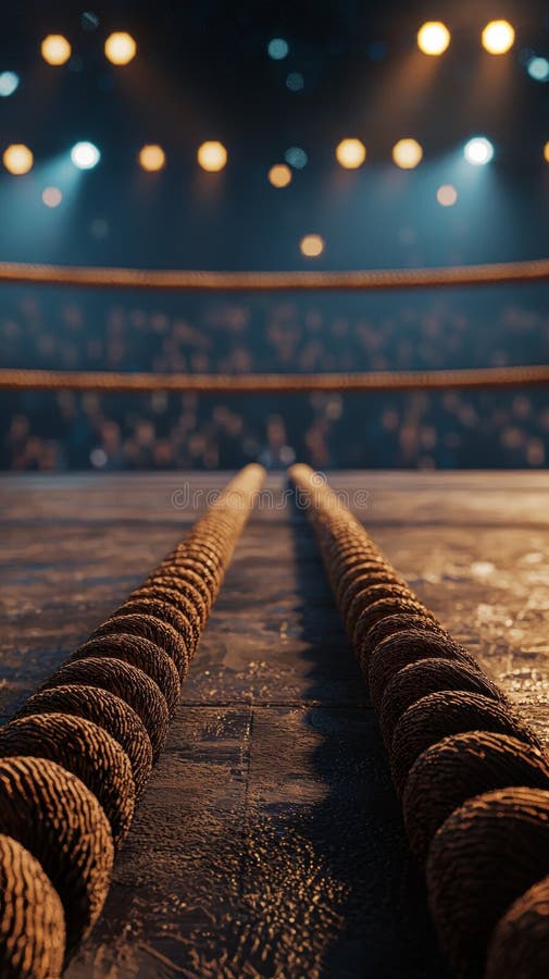 Boxing Ring Features Ropes Stretched Parallel To the Ground Illuminated ...