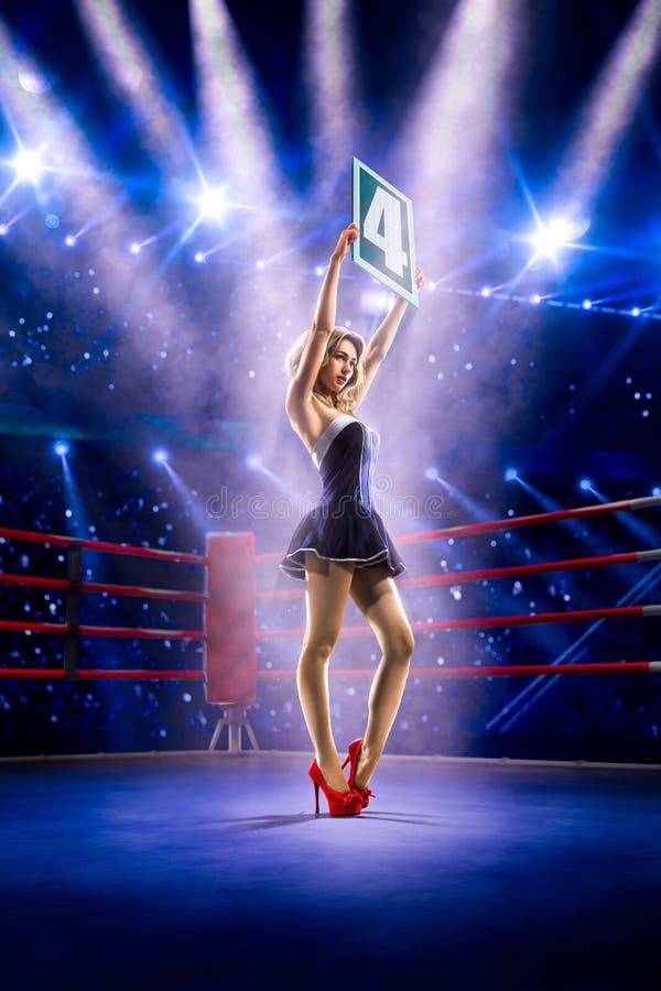 Boxing Ring Girls Holding a Board with Round Number Editorial Stock ...