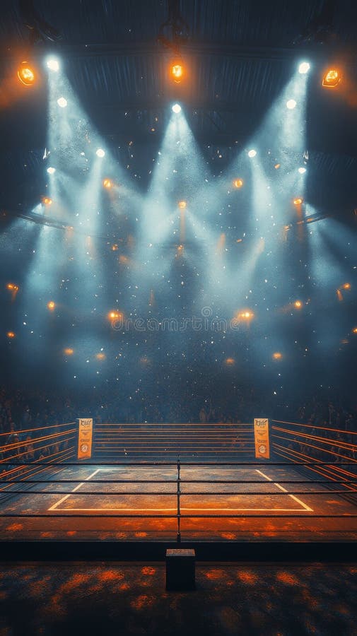 Illuminated Boxing Ring Ready for a Match with Vibrant Lights and a ...
