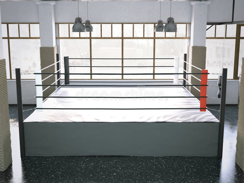 Boxing Ring and Punching Bags in a Gym Interior. 3d Rendering Stock ...