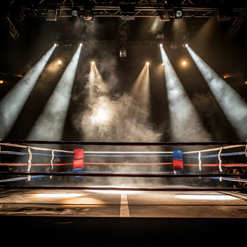 Boxing Ring is Highlighted by Bright Spotlights Casting Dramatic ...