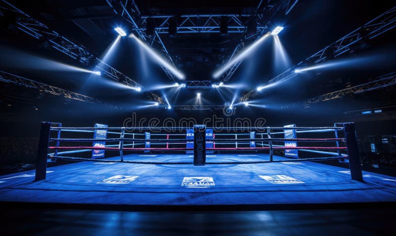 A Boxing Ring Illuminated with Blue Lights Stock Illustration ...