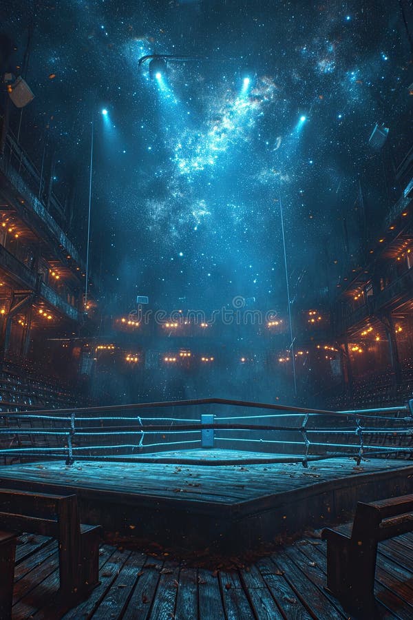 Illuminated Boxing Ring with Stage Lights. Generative AI. Stock Image ...