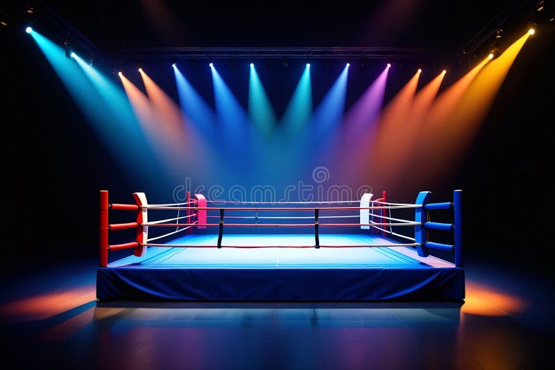 Boxing Ring Illuminated by Colorful Stage Lights Combat Sport Stock ...