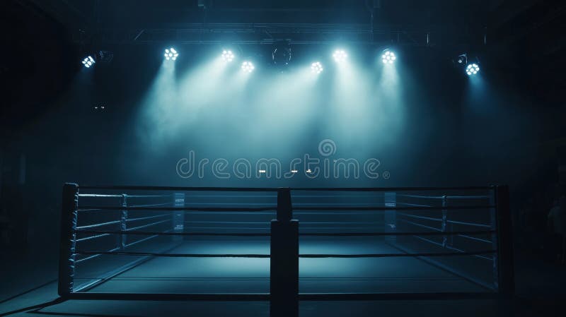 Boxing Ring Illuminated by Dramatic Lighting, Empty Arena Atmosphere ...