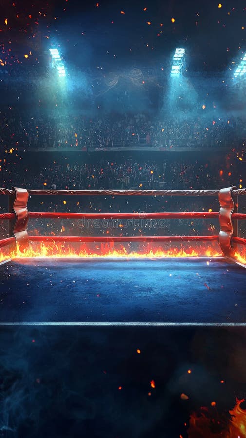 Boxing Ring is Illuminated by Dramatic Lights and Surrounded by ...
