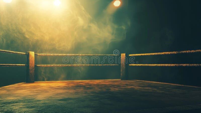 Boxing Ring is Illuminated by Glowing Lights Surrounded by Shadows and ...