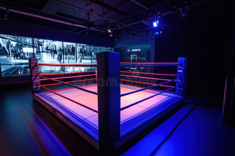 Boxing Ring Illuminated in a Modern Venue with Dynamic Lighting and ...