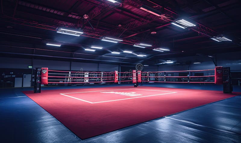 Boxing Ring Illuminated by Red and Blue Lights Stock Illustration ...