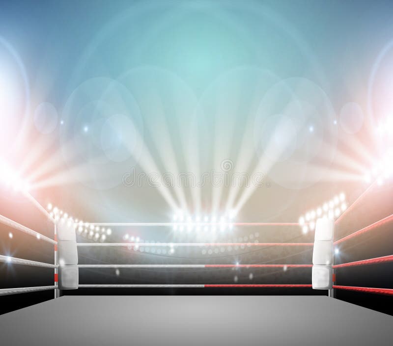 Boxing Ring with Illumination by Spotlights. Digital Effect 3d Render ...