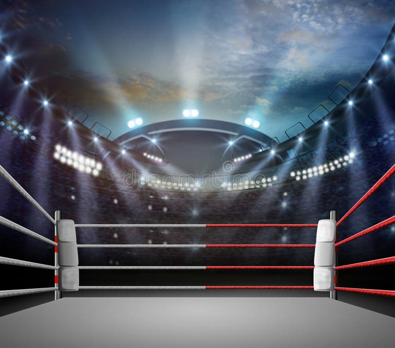 Boxing Ring with Illumination by Spotlights. Digital Effect 3d Render ...