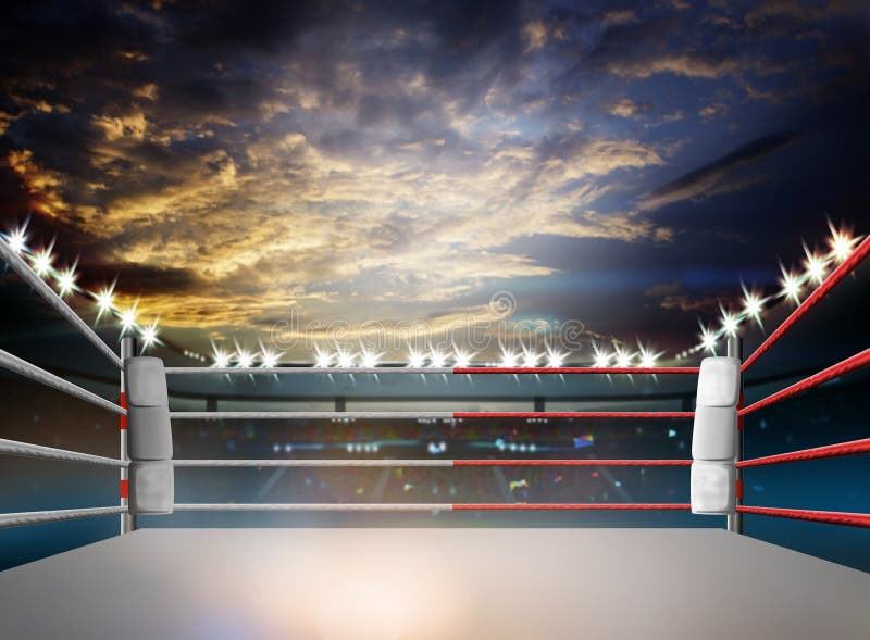 Boxing Ring with Illumination by Spotlights. Stock Image - Image of ...