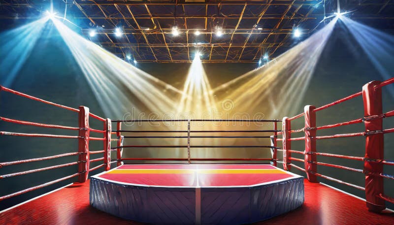 Boxing Ring with Illumination by Spotlights. Digital Effect 3d Render ...