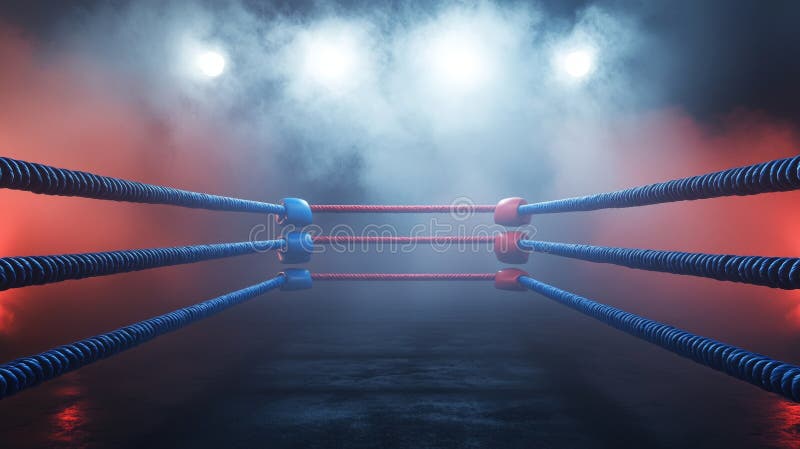 Boxing Ring is Prepared for an Intense Match Featuring Red and Blue ...