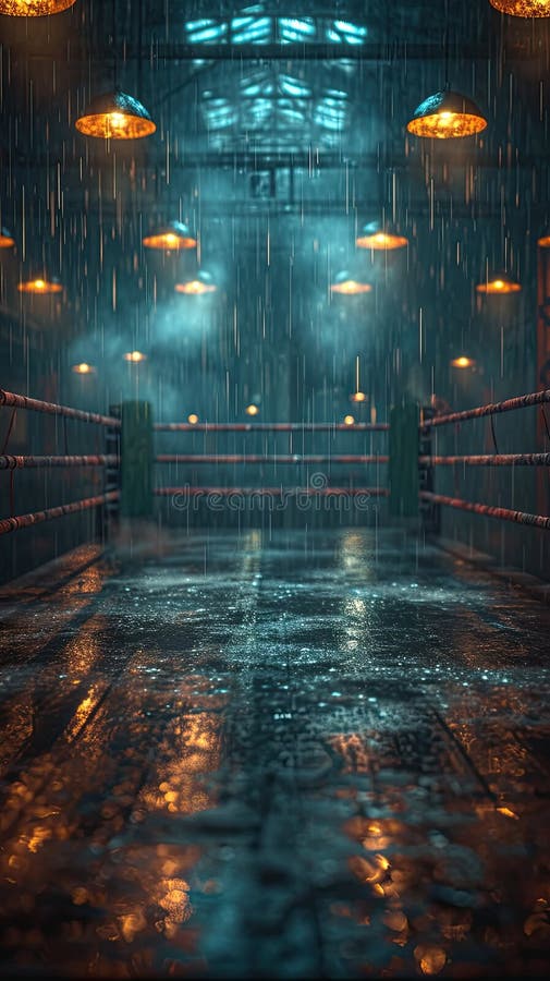 Boxing Ring in Rain with Lights on. Generative AI. Stock Photo - Image ...