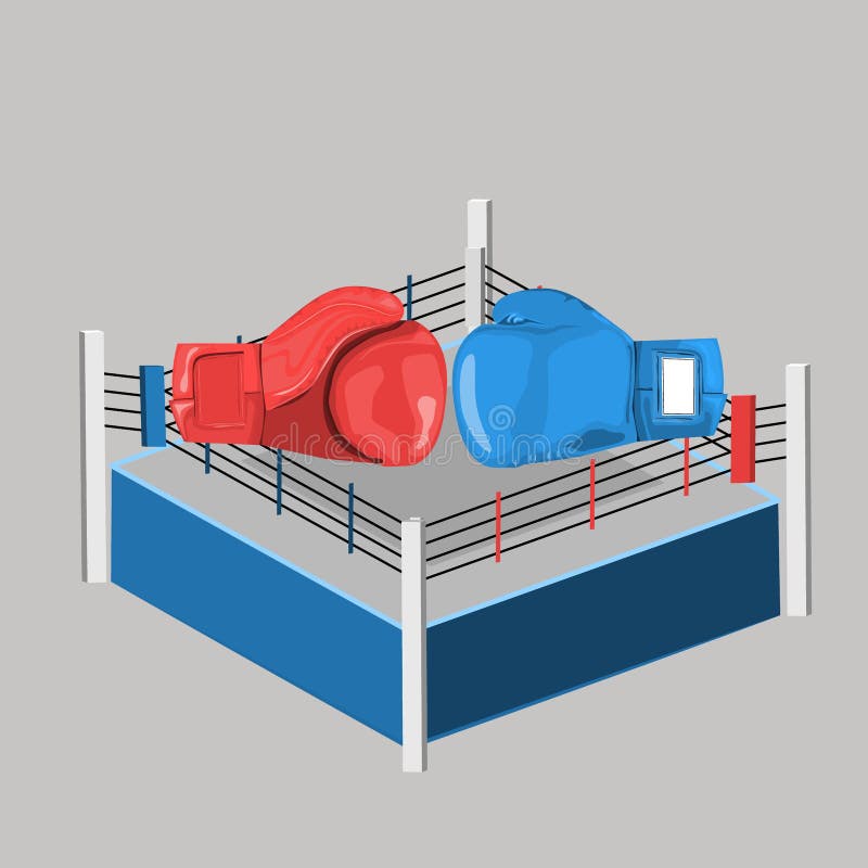 Boxing Ring between Red and Blue Boxing Gloves. Vector Illustration ...