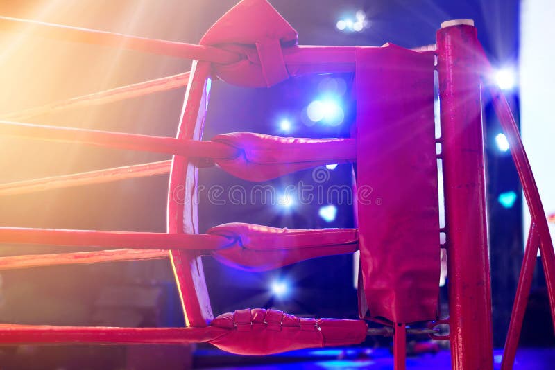 Boxing Ring Red Corner and Floodlights Stock Image - Image of empty ...