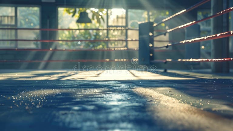 A Boxing Ring with a Red and White Ring and a Bell Hanging from the ...