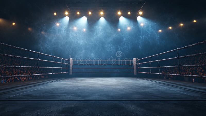 Boxing Ring is Set with Its Ropes Tightly Stretched Illuminated by ...