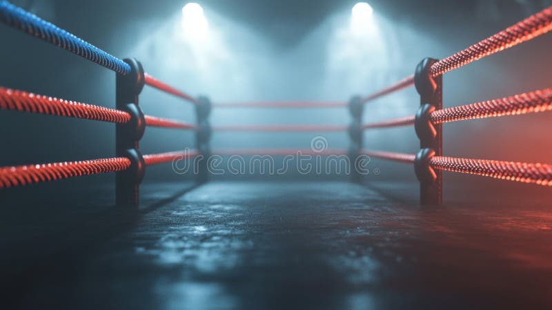 Boxing Ring is Set and Ready with Vibrant Red and Blue Ropes Creating ...