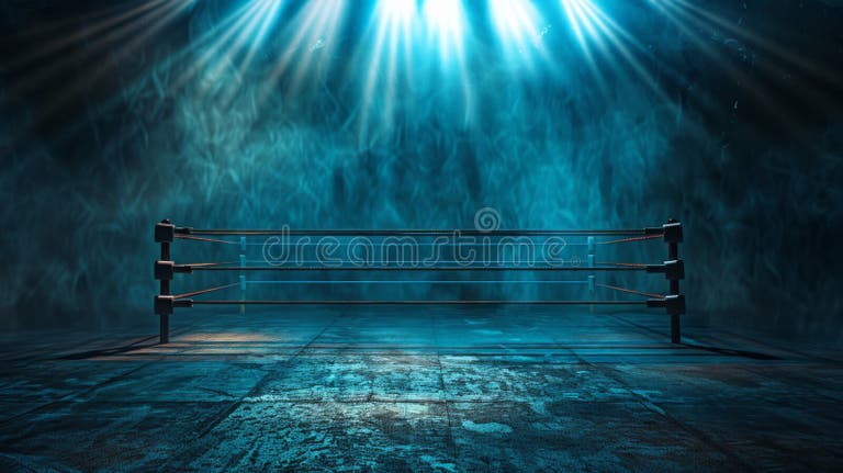 Boxing Ring Sits Alone Under a Spotlight, Surrounded by Smoke and a ...