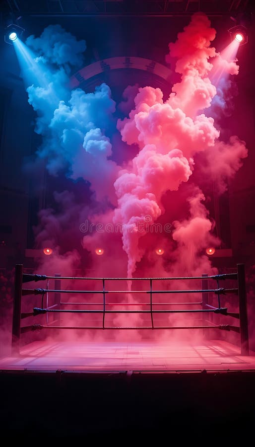 Boxing Ring with Smoke and Dramatic Lighting for Fight Night Stock ...