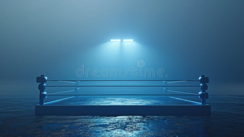 Boxing Ring Stands Alone, Bathed in a Single Spotlight, Against a ...