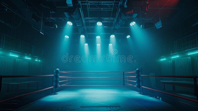 Boxing Ring Stands in the Center of a Darkened Loft, Illuminated by ...