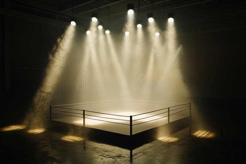 Boxing Ring Stands in a Cloud of Haze As Soft Lighting Highlights the ...