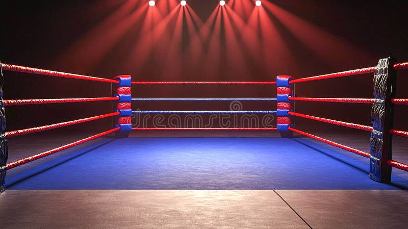 Boxing Ring Illuminated with Vibrant Lighting Ready for an Intense ...