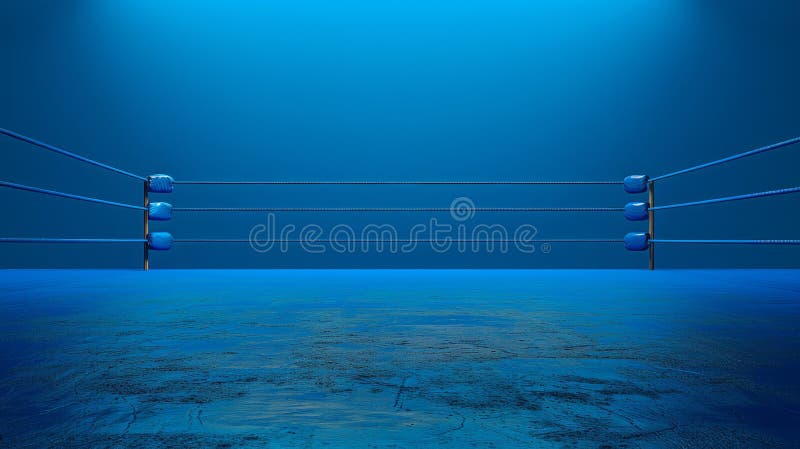 Boxing Ring Stands Empty Under a Dramatic Blue Spotlight, with Smoke ...