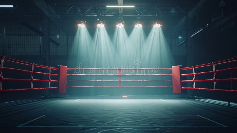 Boxing Ring Stands Empty Under the Dramatic Illumination of Spotlights ...