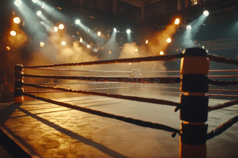 Boxing Ring Stands Illuminated by Glowing Spotlights Surrounded by a ...