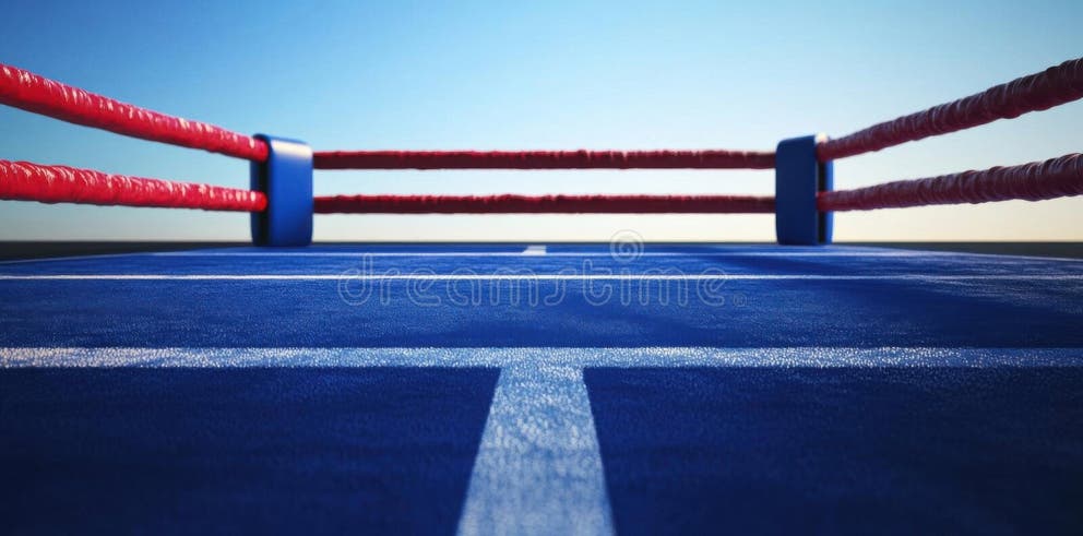 Boxing Ring Stands Ready Under Blue Sky, Competition Theme Stock ...