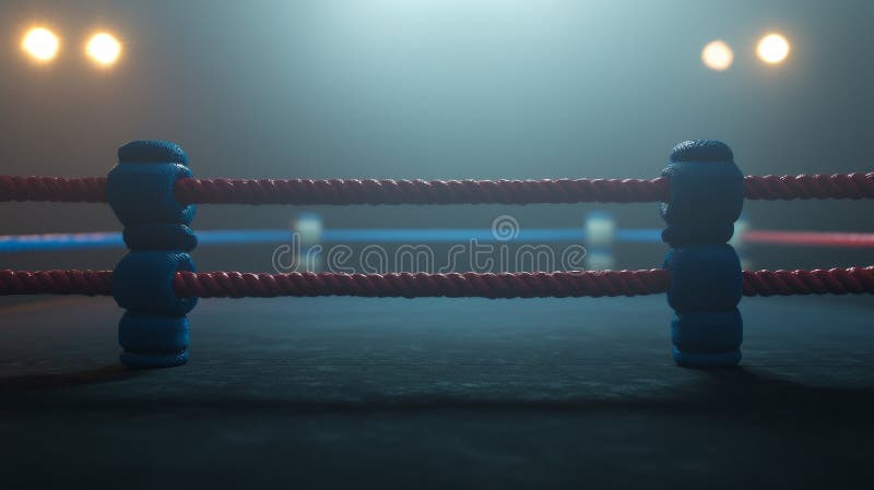 Boxing Ring is Surrounded by Ambient Lighting Showcasing Three Ropes ...
