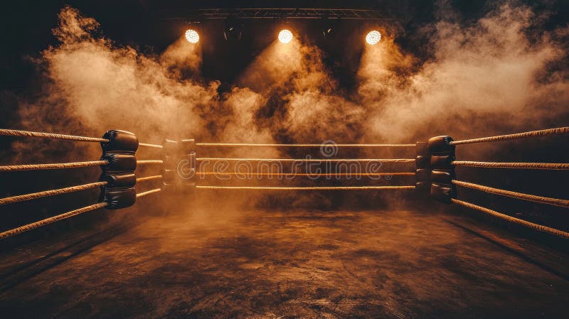 Boxing Ring is Surrounded by Thick Smoke Illuminated by Soft Lighting ...