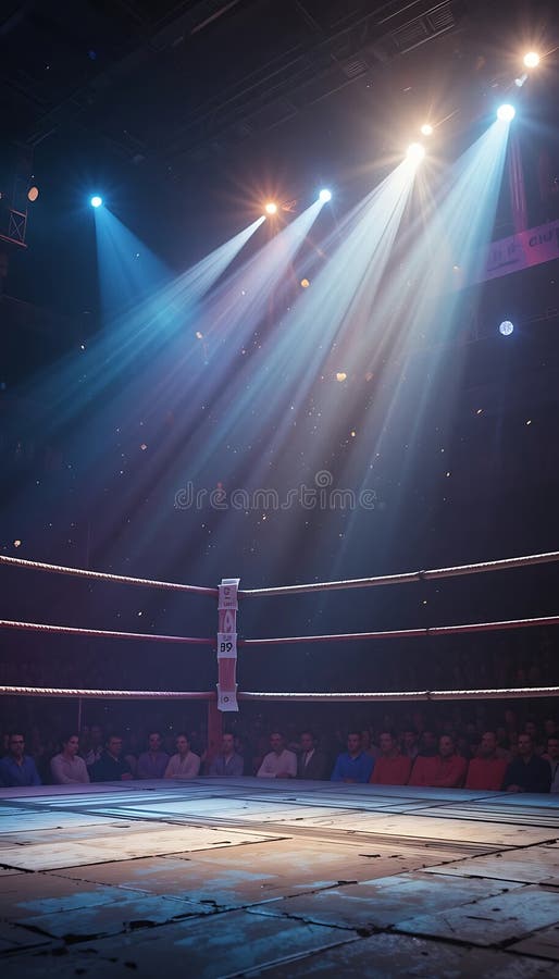 Boxing Ring Under Spotlights with Spectators Ready for an Exciting ...